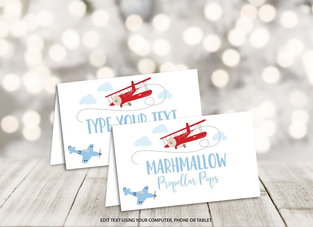 Editable Airplane Food Labels, Airplane Birthday Party Food Tents ...