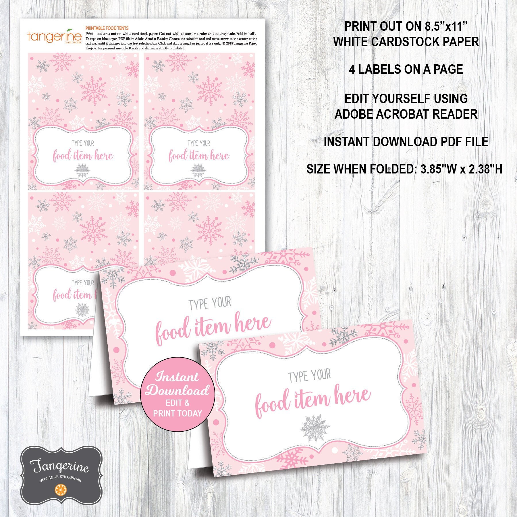 Winter Onederland Food Labels Snowflake Place Cards Food - Etsy