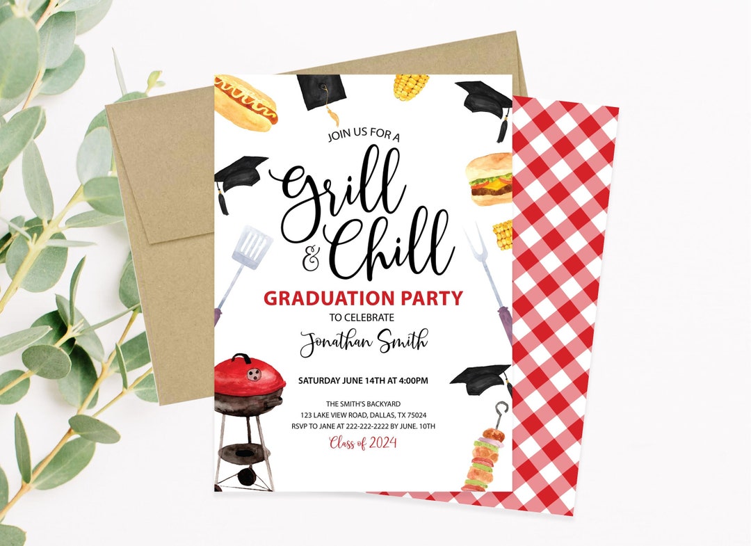 Grill and Chill Graduation Party Invitation, BBQ Grad Party Invitation ...