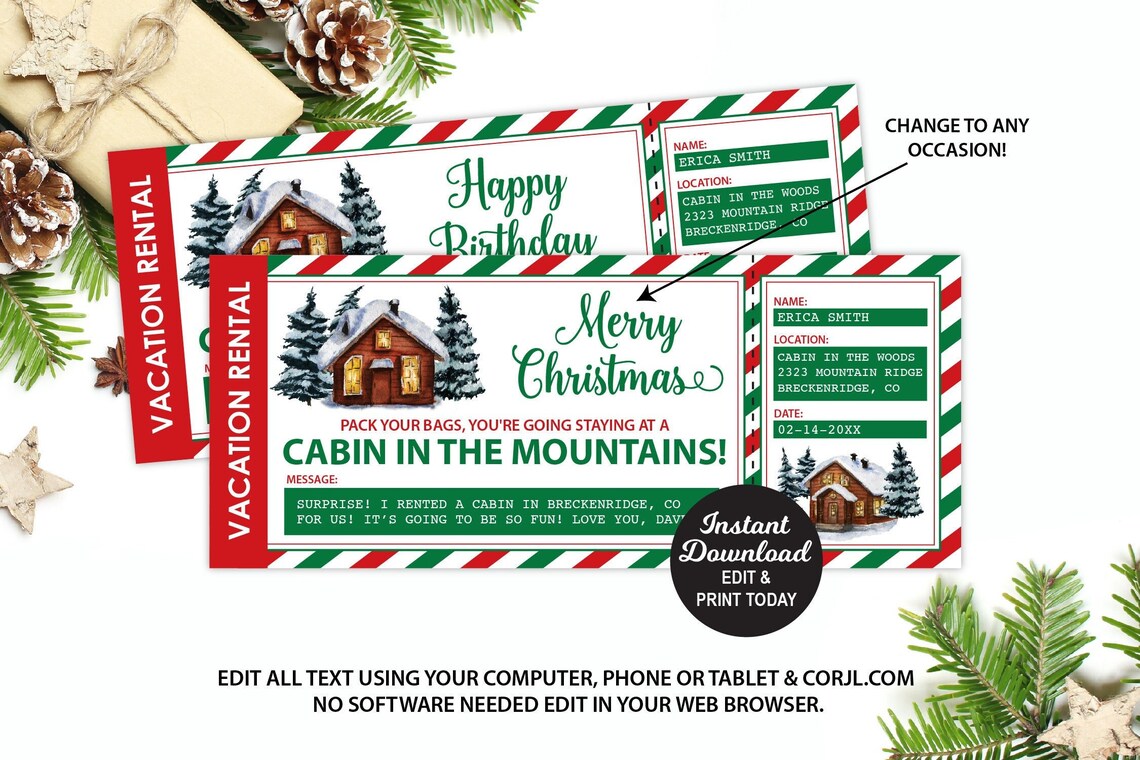 Vacation House Rental Ticket, Cabin Rental, Mountain Trip Ticket ...