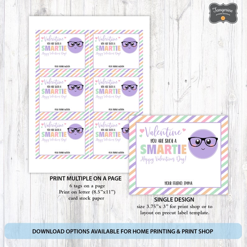 Smartie Valentines Day Tag Printable Kids Valentine Card - Etsy