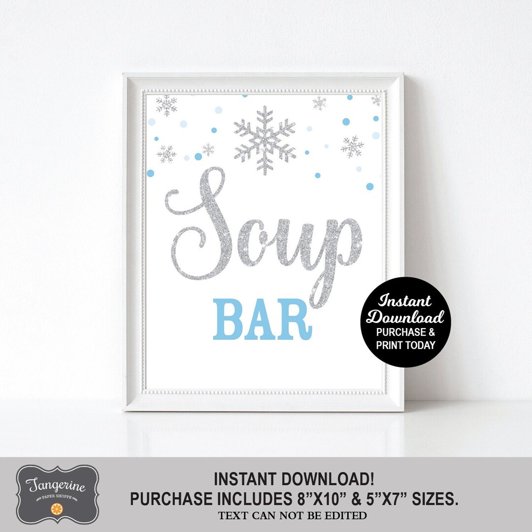 Soup Bar Sign, Winter Onederland Birthday, Food Table Sign, Blue and ...