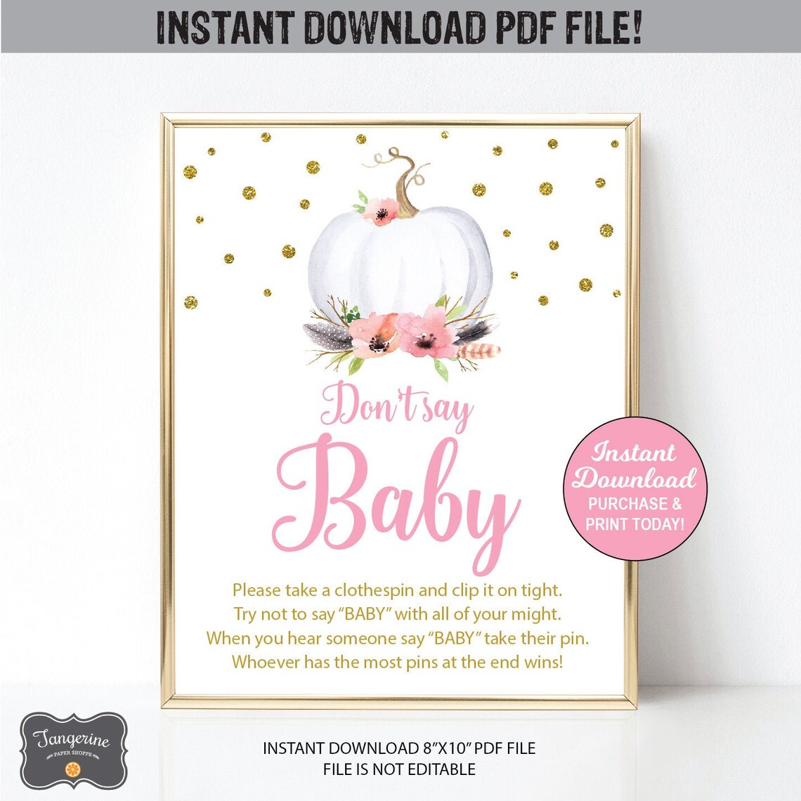 Don't Say Baby Printable Baby Shower Game Sign Pumpkin - Etsy
