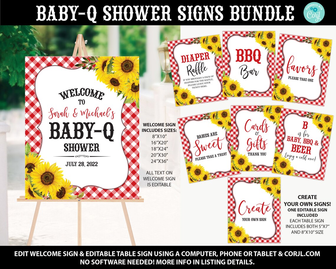 Baby Q Signs Bundle Baby Q Welcome Sign BBQ Baby Shower - Etsy