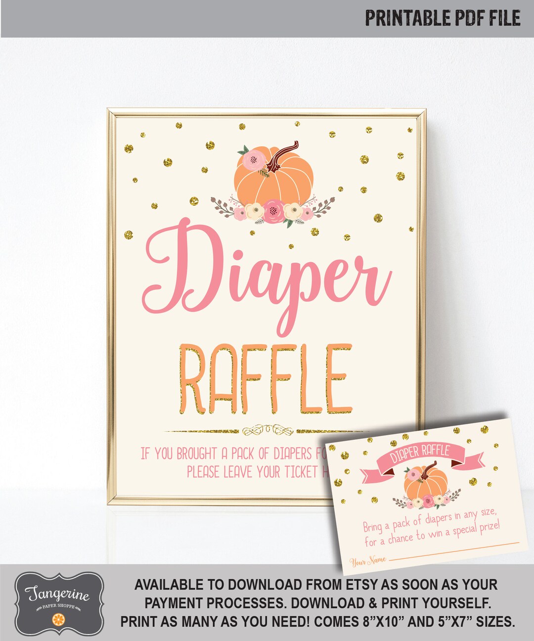 Pumpkin Diaper Raffle, Pumpkin Diaper Raffle Cards and Sign, Fall Baby ...