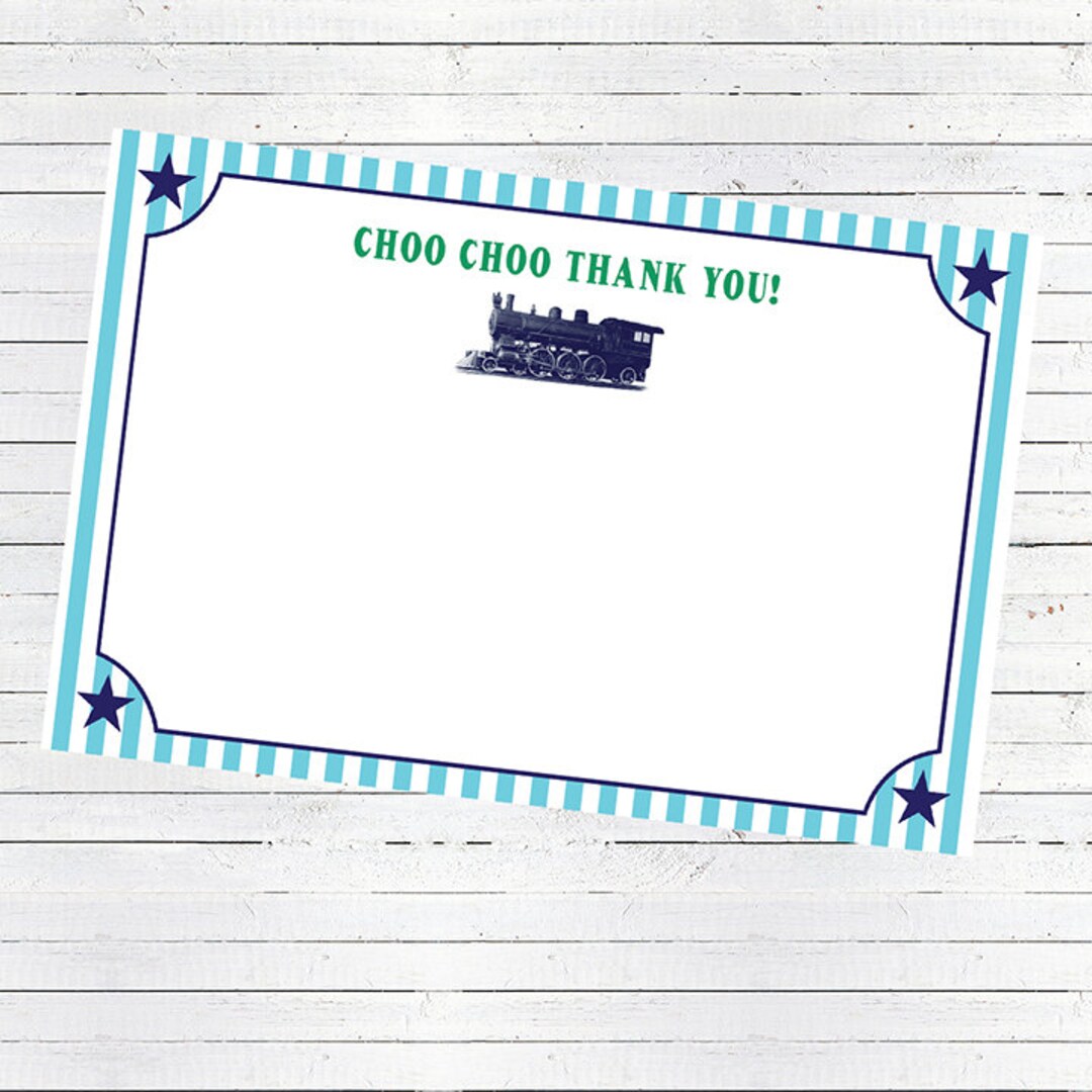 Train Party Thank You Notes - Green & Aqua - INSTANT DOWNLOAD - Etsy