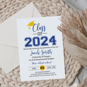 Graduation Party Invitation Royal Blue and Yellow, Class of 2023 ...