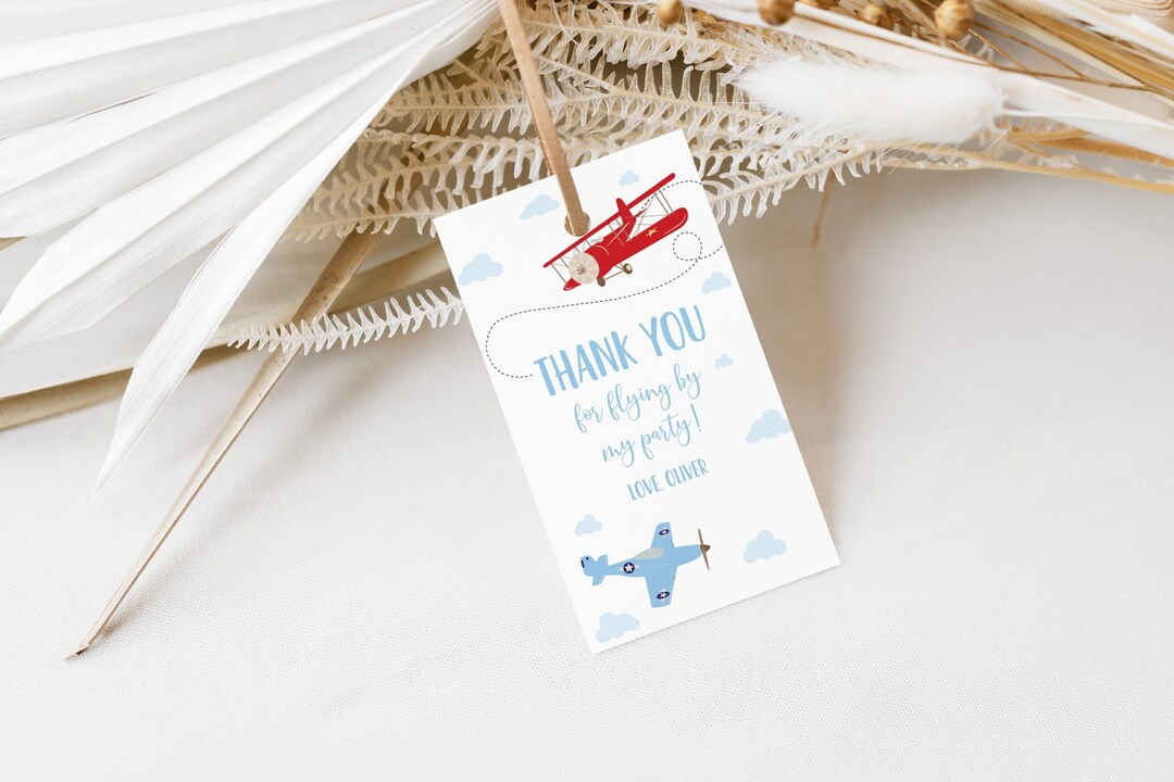 Editable Airplane Birthday Thank You Tag Printable Party Favor Label ...