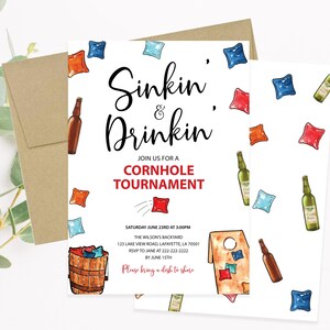 Editable Cornhole Tournament Party Invitation, Sinkin' and Drinkin ...