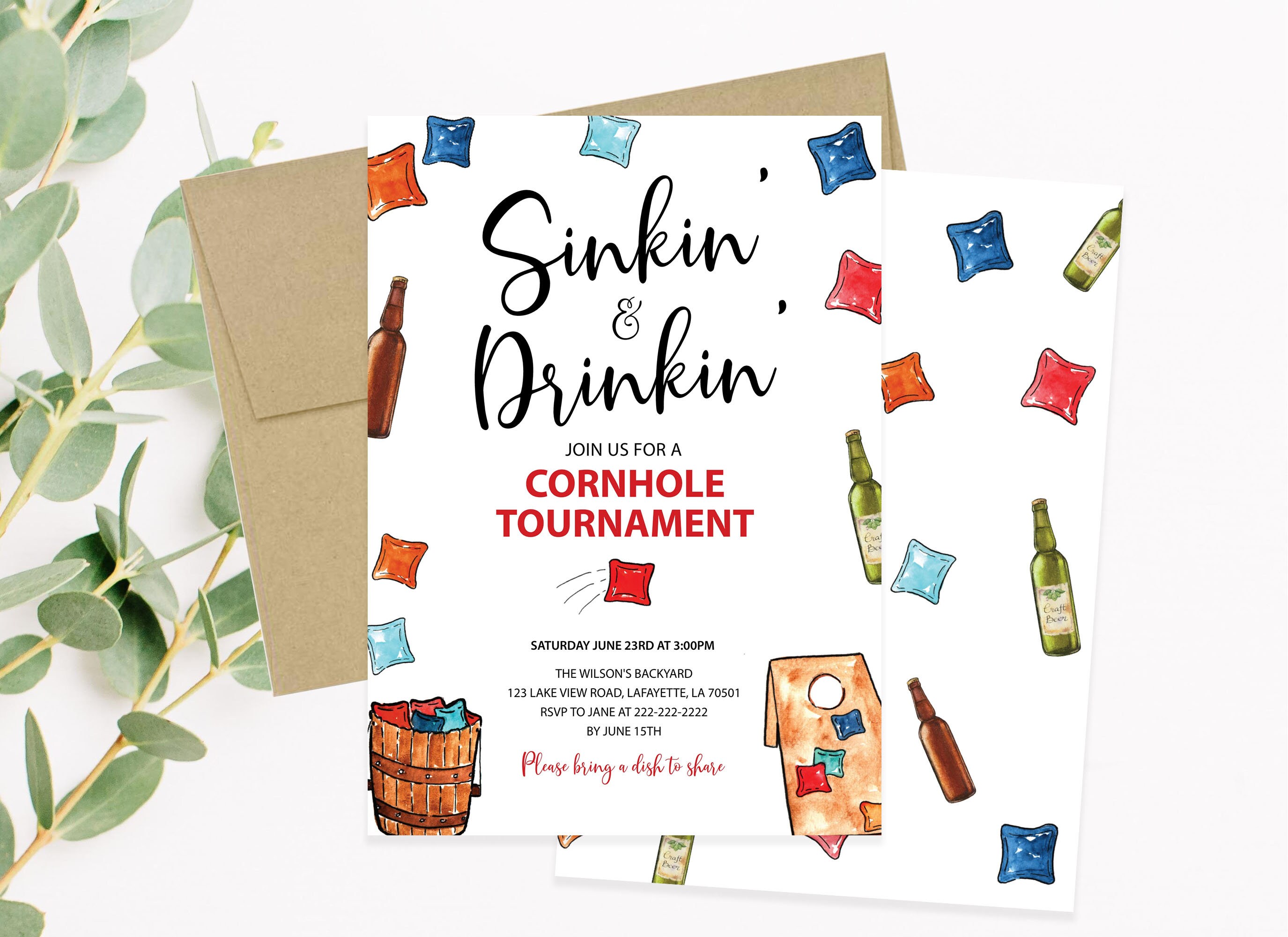 Editable Cornhole Tournament Party Invitation, Sinkin' and Drinkin ...