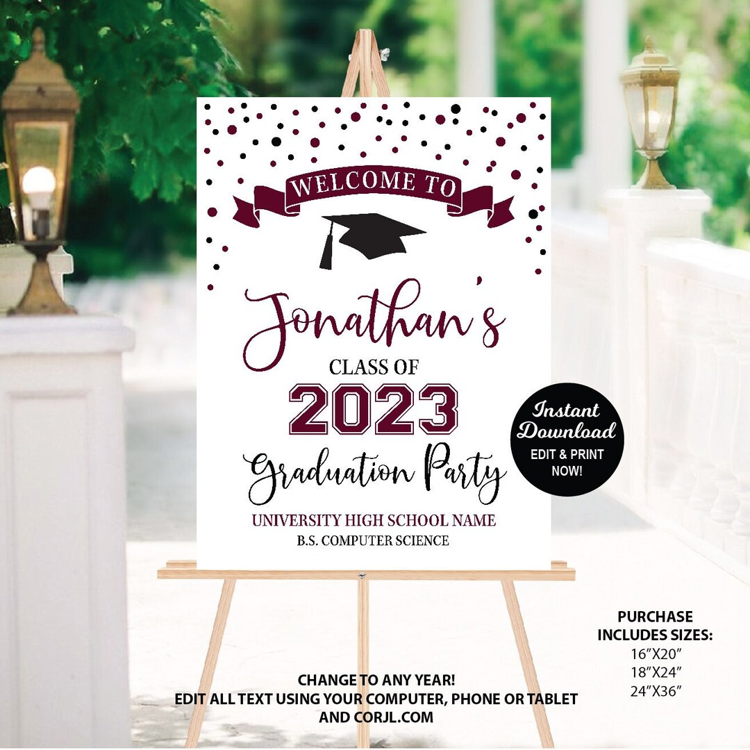 Editable Graduation Party Welcome Sign Template, Class of 2024 ...