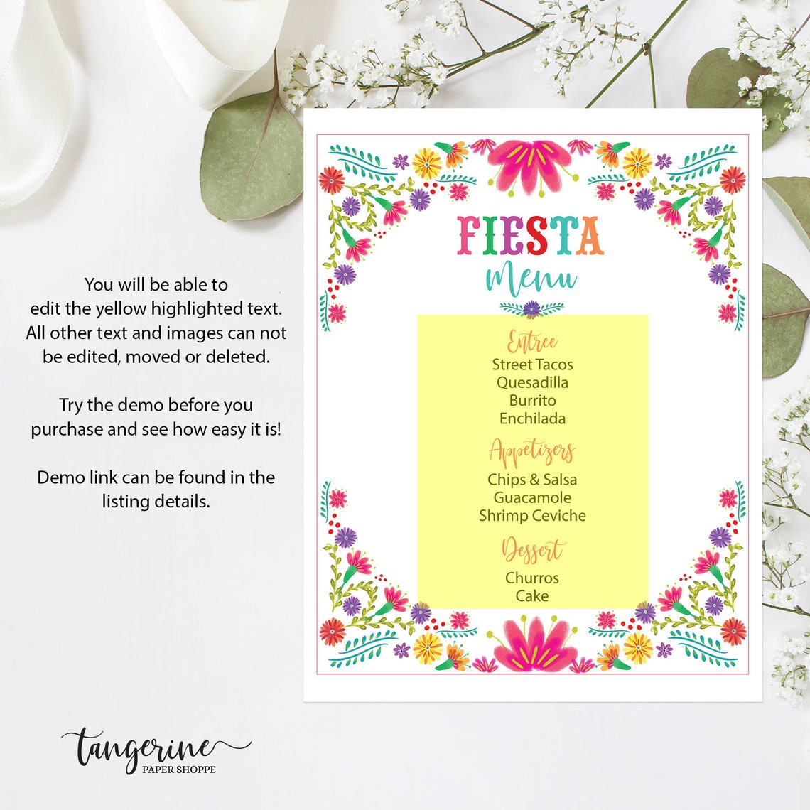Editable Fiesta Menu, Editable Fiesta Food Menu Drink Easel Sign ...