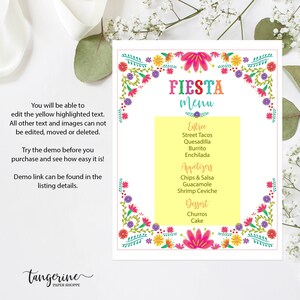 Editable Fiesta Menu, Editable Fiesta Food Menu Drink Easel Sign ...