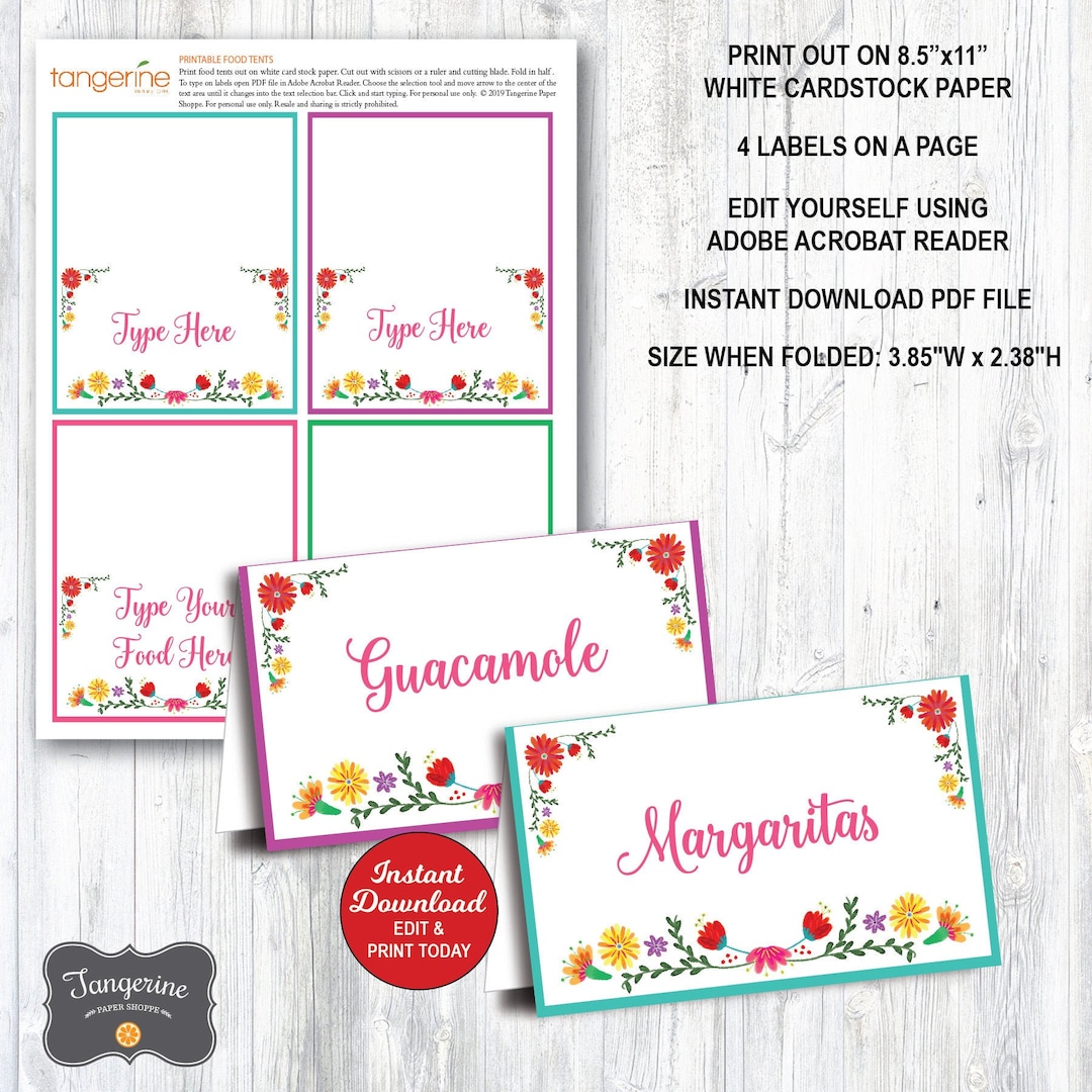 Fiesta Food Labels Printable, Fiesta Birthday Decorations, Fiesta ...