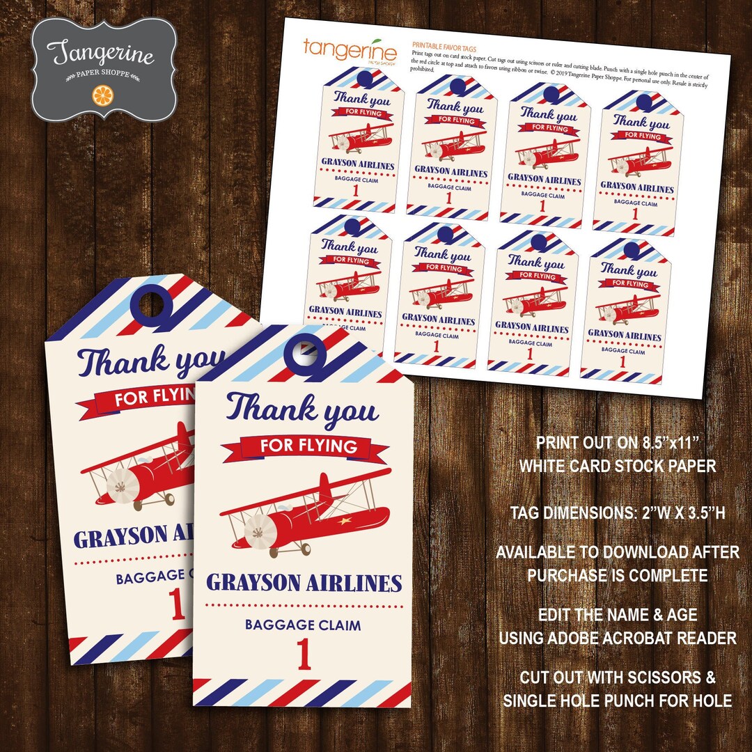 Airplane Birthday Favor Tags, Airplane Thank You Tags, Airplane Luggage ...