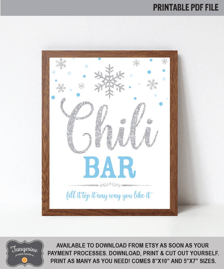 Chili Bar Sign Printable Blue and Silver Winter ONEderland | Etsy