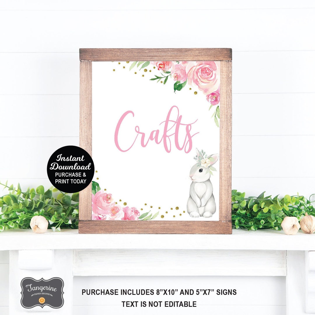 Bunny Crafts Sign, Rabbit Craft Table Sign, Printable Bunny Birthday ...
