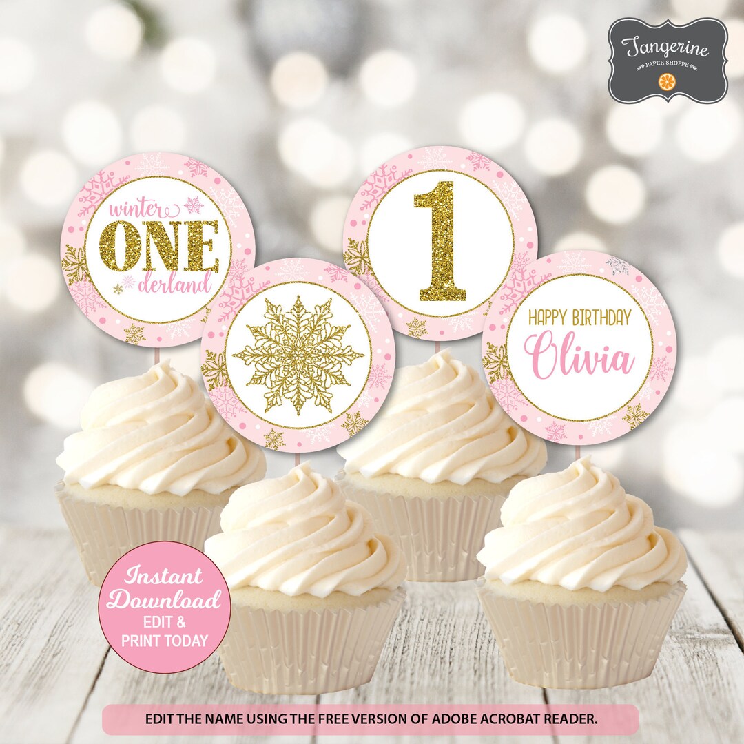 Winter Onederland Cupcake Toppers Instant Download, DIY Cupcake Topper ...