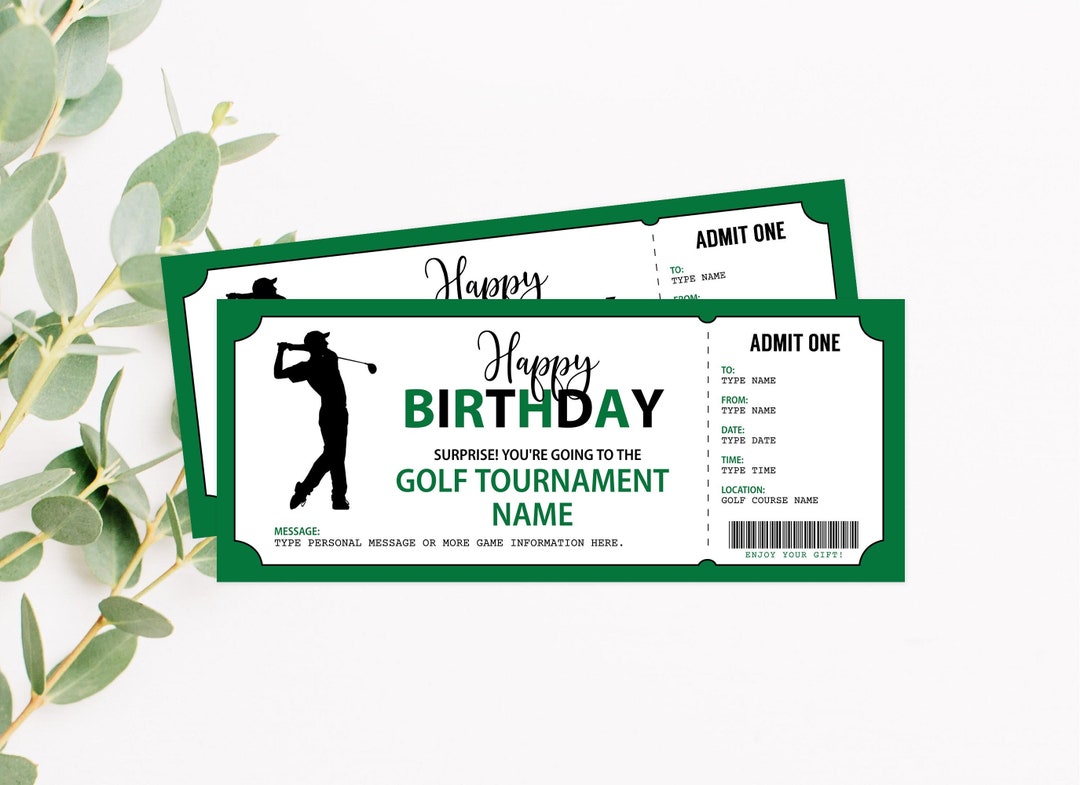 Editable Golf Ticket, Golf Tournament Gift Certificate Surprise Golf ...