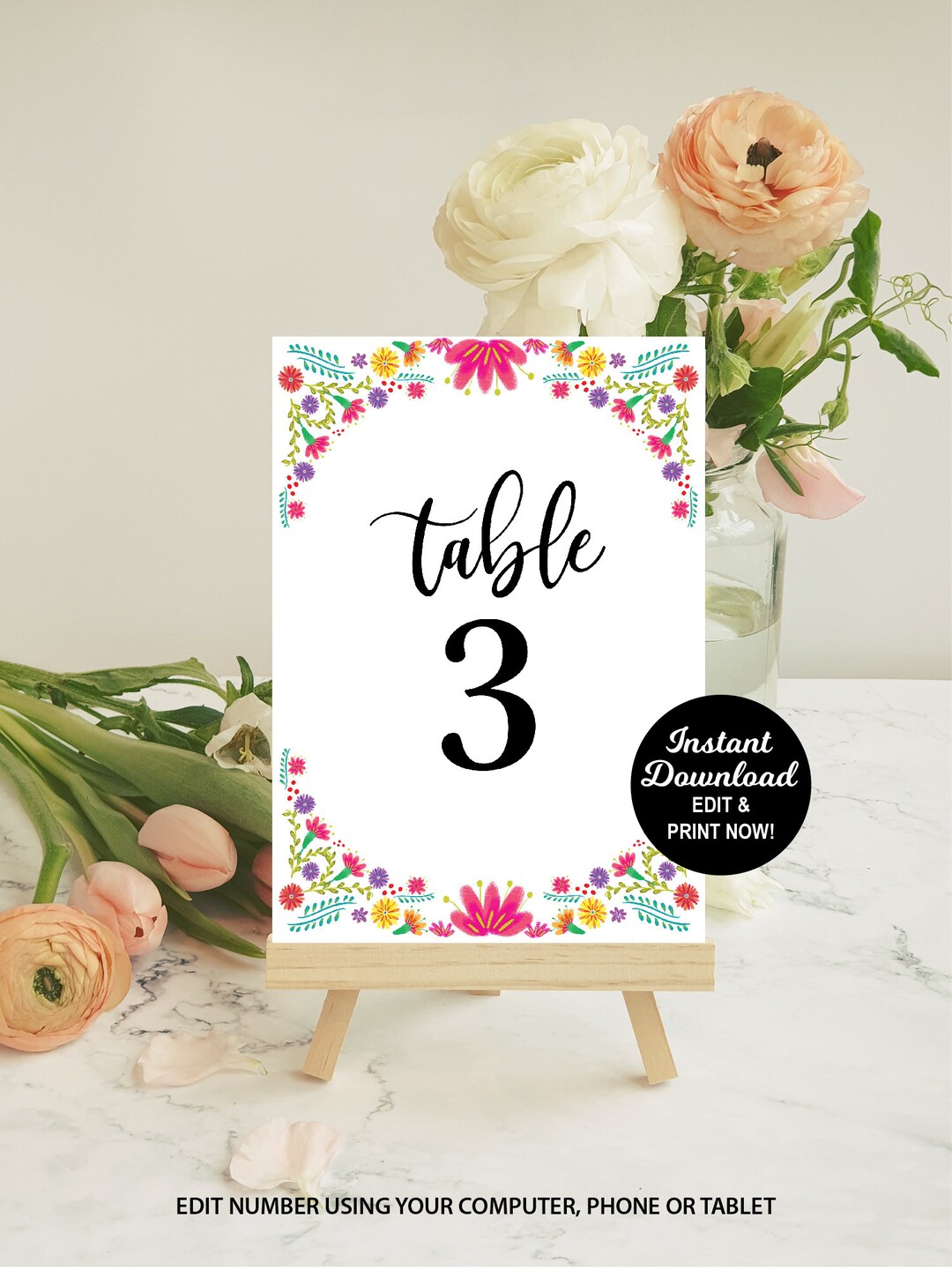 Fiesta Table Number Sign, Fiesta Bridal Shower Editable Table Number ...