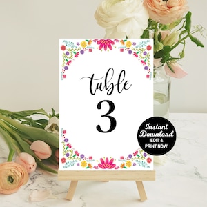 Fiesta Table Number Sign, Fiesta Bridal Shower Editable Table Number ...