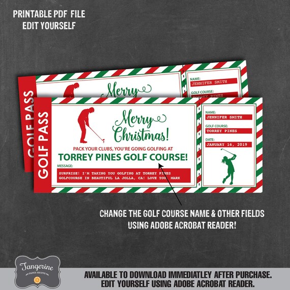 Christmas Golf Trip Ticket, Surprise Golf Ticket Printable, Golf Pass ...