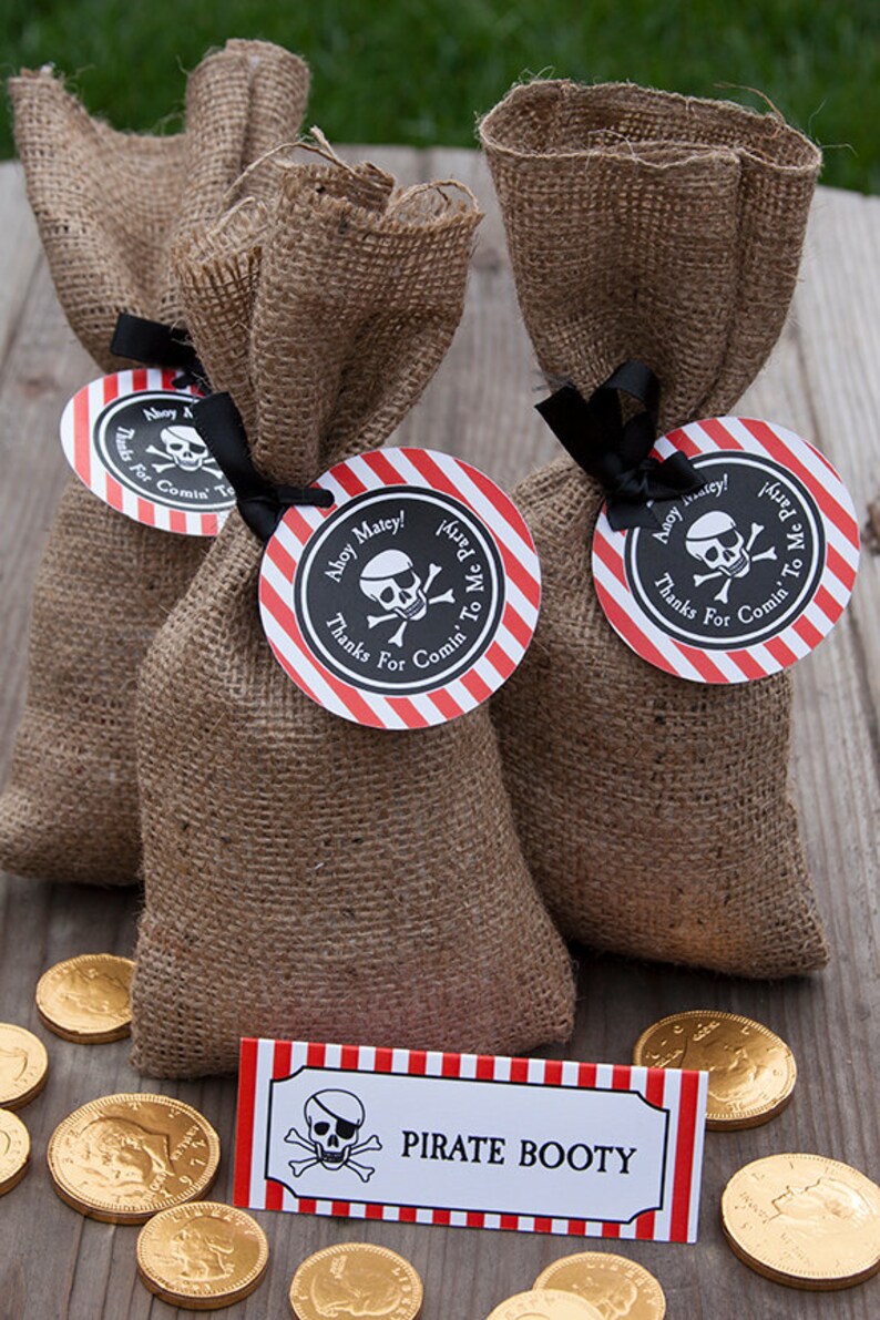 Pirate Birthday Party Favor Tags - Red, Black & White - DIY Printable ...