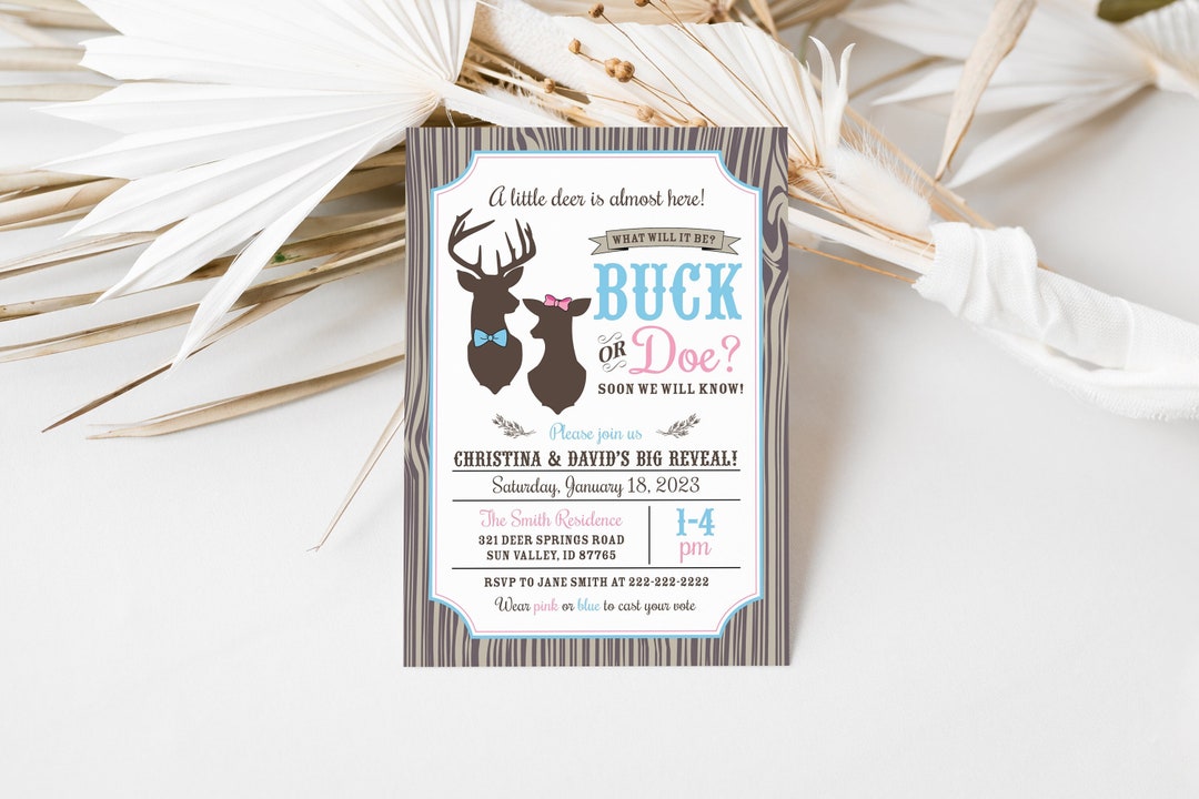 Buck or Doe Gender Reveal Invitation, Editable Deer Gender Reveal ...