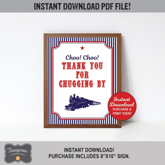 Train Thank You for Chugging By Sign, Train Favor Sign, Vintage Train ...