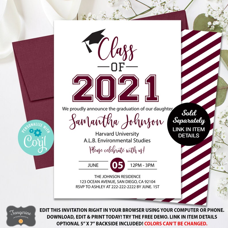 Editable Graduation Party Invitation Purple & Yellow Class - Etsy