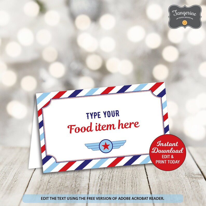 Airplane Food Labels Printable Place Cards Aviator Food - Etsy