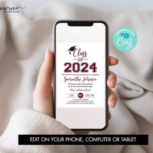 Editable Graduation Party Invitation Burgundy, Maroon Graduation ...