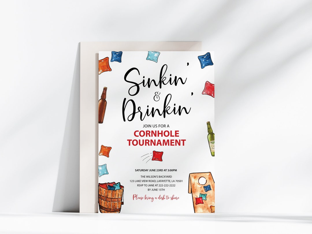 Editable Cornhole Tournament Party Invitation, Sinkin' and Drinkin ...