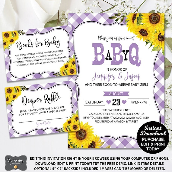 Baby Q Shower Invitation Package, Lavender BBQ Baby Shower Invitation ...