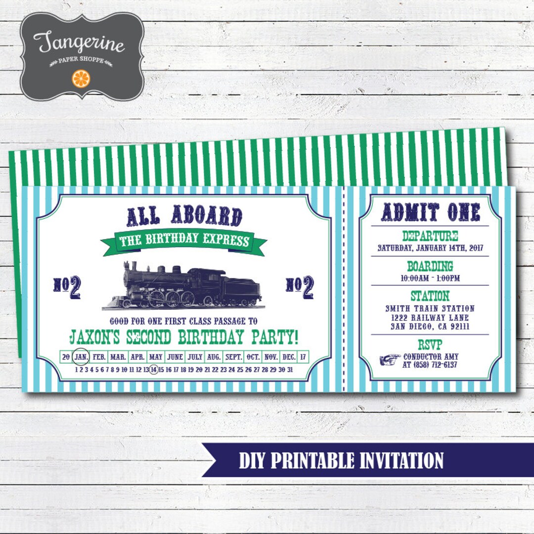 Train Birthday Invitation - Printable Vintage Train Ticket Invitations ...