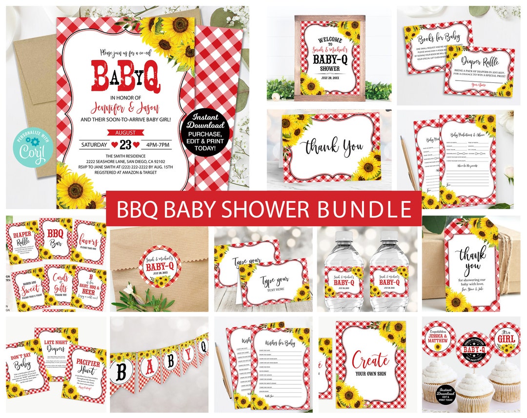 Baby Q Decoration Package, Editable BBQ Baby Shower Decor Bundle Summer ...