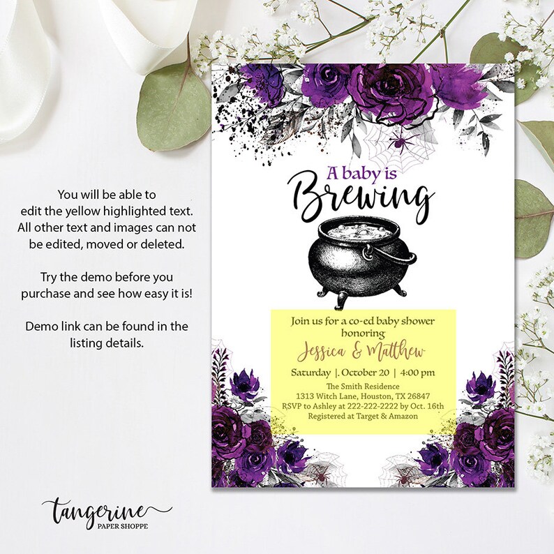 Halloween Baby Shower Invitation, A Baby is Brewing Shower Invite ...