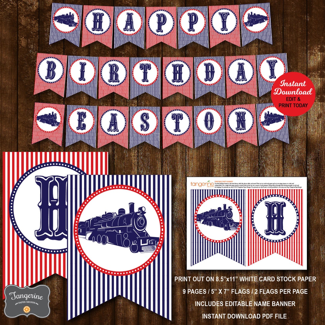 Train Happy Birthday Banner, Train Birthday Banner, Vintage Train ...