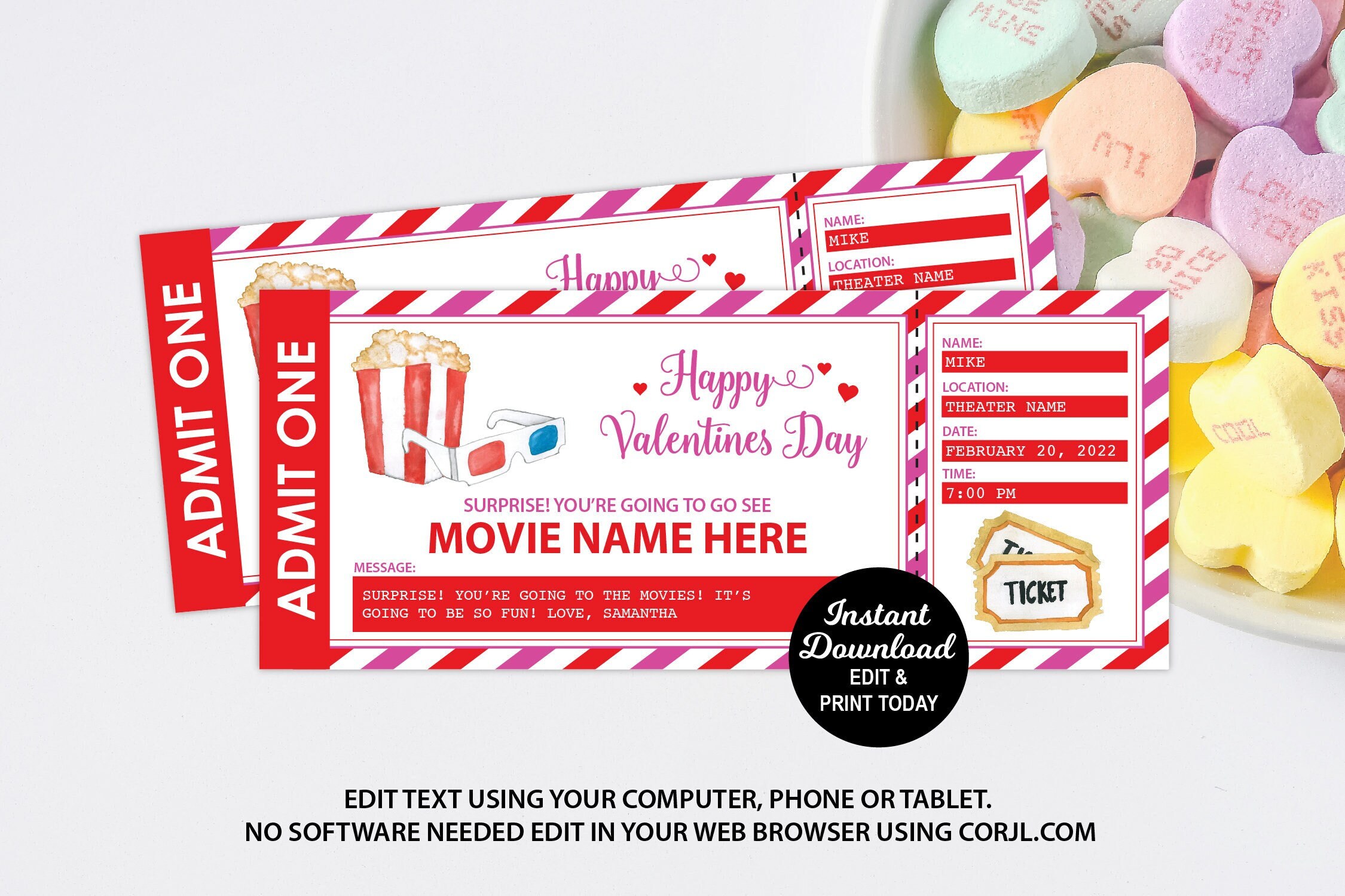 Valentines Day Movie Ticket, Movie Theater Ticket Gift, Surprise Show ...