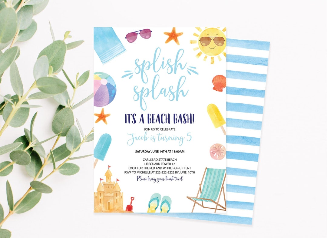 Editable Beach Birthday Party Invitation, Boy Beach Bash Invite ...