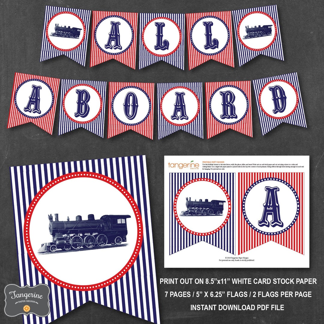 Train All Aboard Banner, Train Birthday Banner, Vintage Train Birthday ...