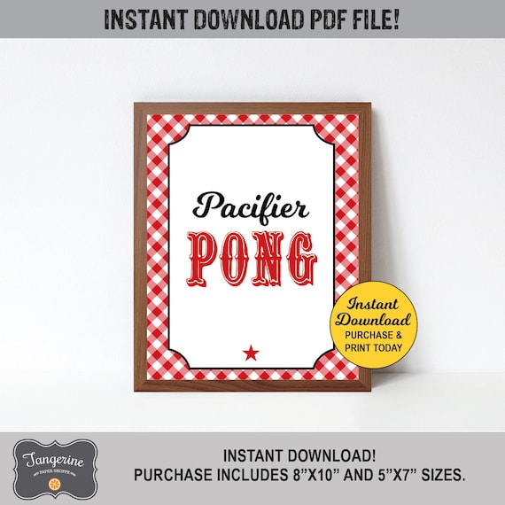 Pacifier Pong Sign, Baby Q Baby Shower Game Sign, BBQ Baby Shower ...