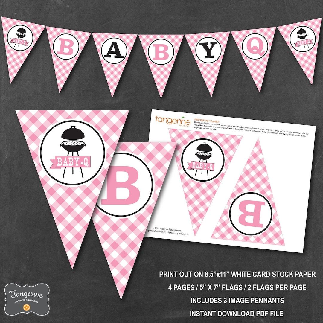 Pink Baby Q Banner, BBQ Baby Shower Banner, Girl Baby Shower, Printable ...