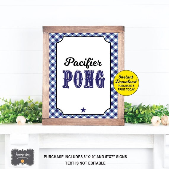 Pacifier Pong Sign Blue, Baby Q Baby Shower Game, Beer Pong, BBQ Baby ...