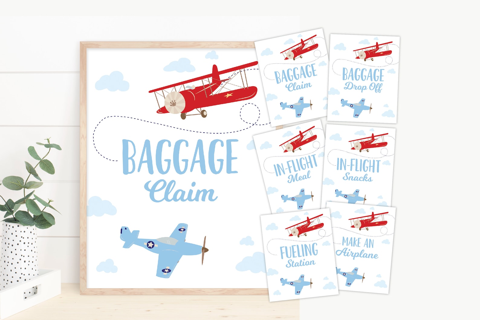 Airplane Birthday Sign Package Airplane Party Bundle Baggage Claim Sign ...