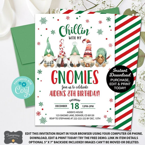 Gnome Birthday Invitation, Winter Birthday Invitation, Chillin' with My ...