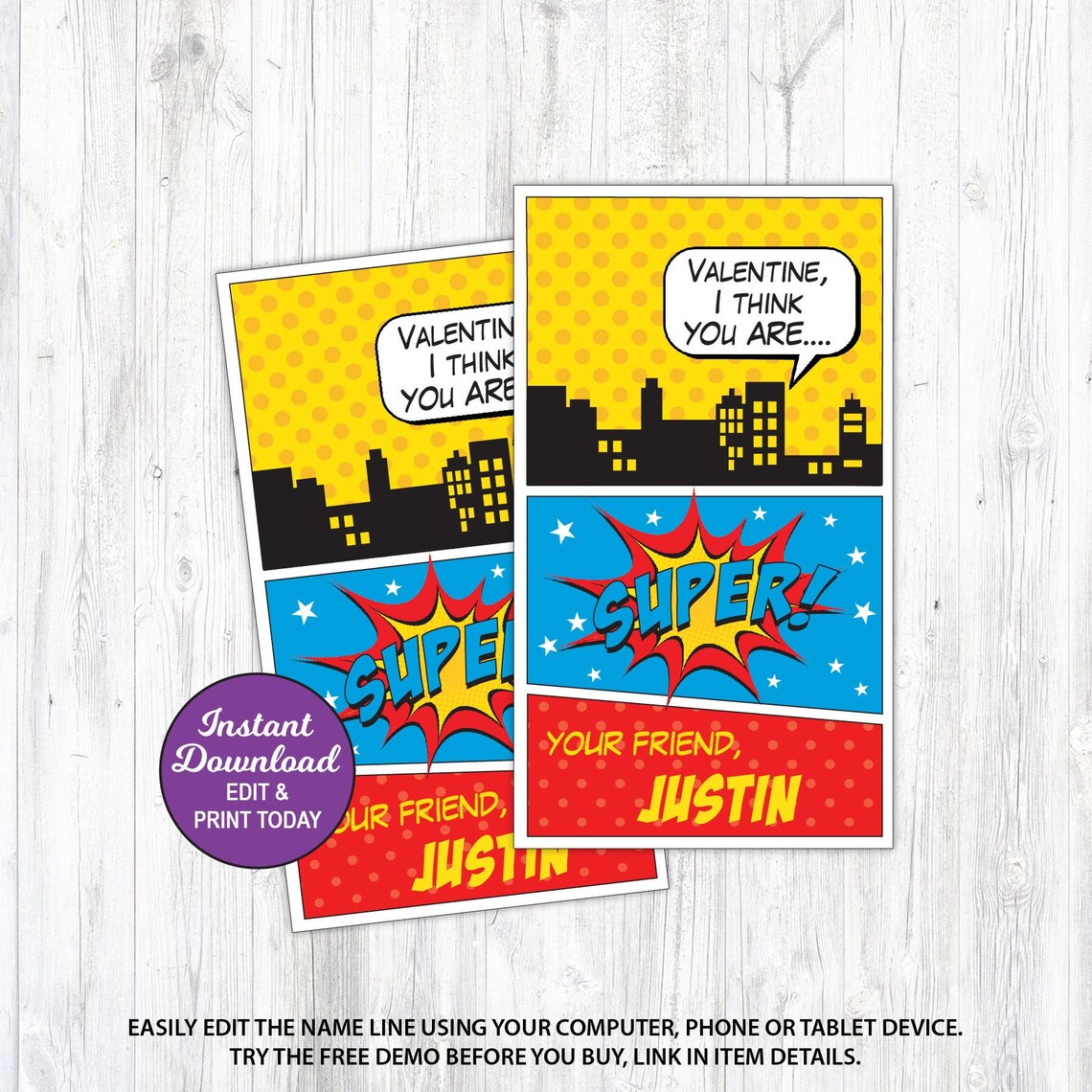 Superhero Valentine Printable, Kids Valentines, School Valentine ...