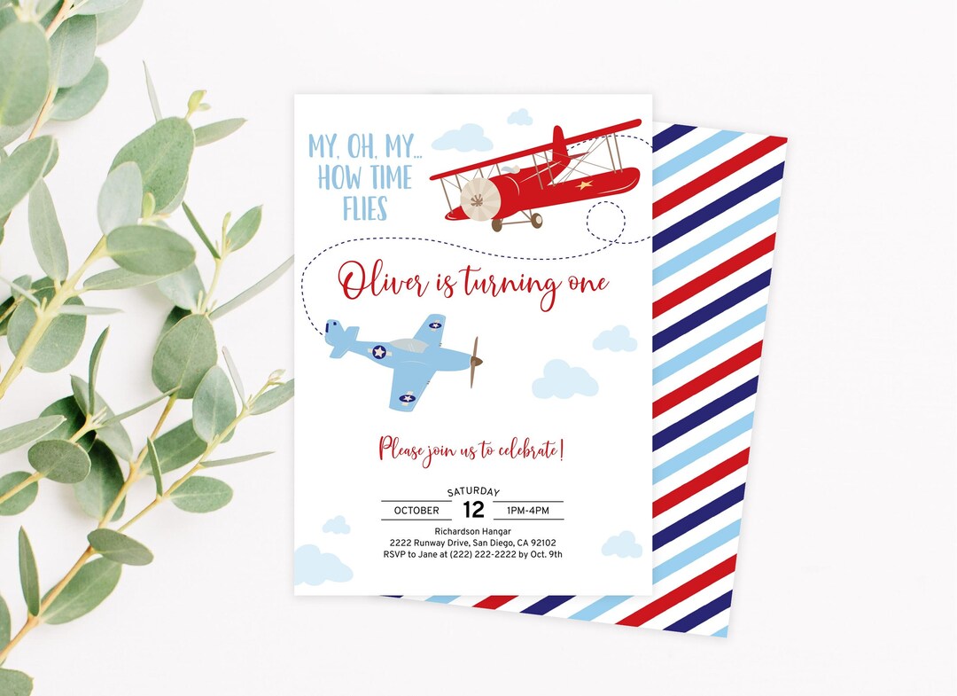 Airplane Birthday Invitation Time Flies Invitation Boy 1st Birthday ...