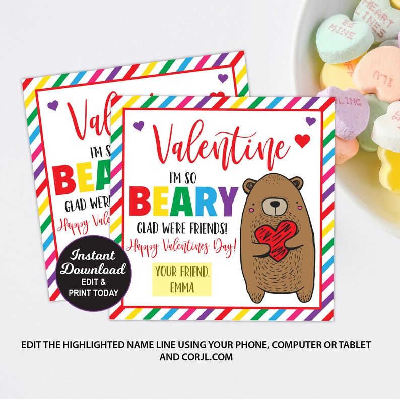 Gummy Bear Valentine's Day Printable Tag Gummy Valentine - Etsy