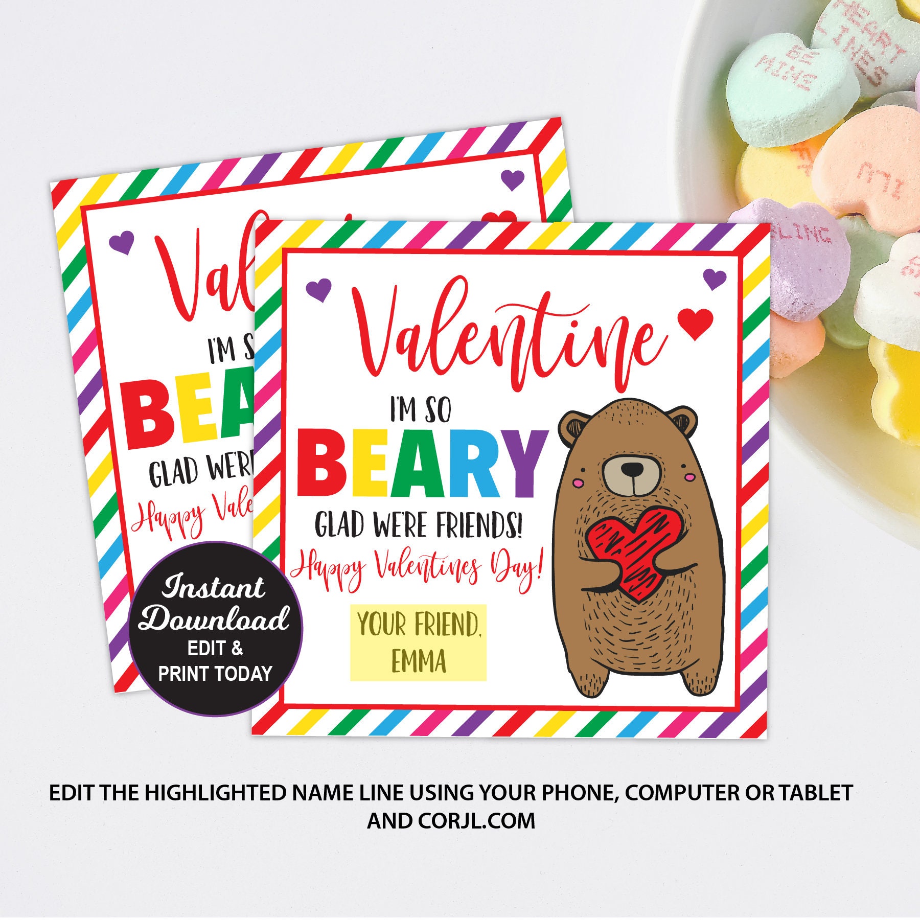Gummy Bear Valentine's Day Printable Tag, Gummy Valentine, Bear ...